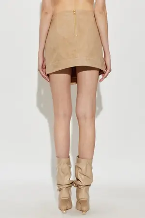 Balmain Suede Asymmetrical Mini Skirt With Back Zip - Beige