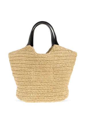 Balmain Raffia Shopper Bag With Embroidered Logo - Beige