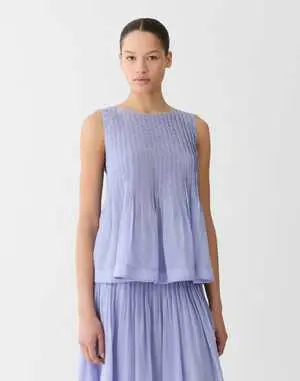Lafayette 148 New York Sleeveless Pintucked Peplum Blouse With Picot Lace Trim - Catmint