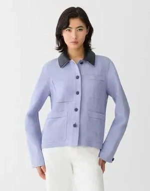 Lafayette 148 New York Linen Canvas Convertible Button Front Jacket