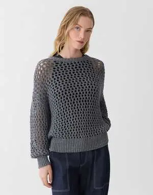 Lafayette 148 New York Hand-knit Open Stitch Sweater - Denim Multi