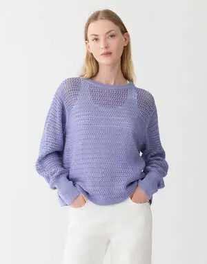 Lafayette 148 New York Petite Fine Cotton Open Knit Crewneck Sweater - Catmint