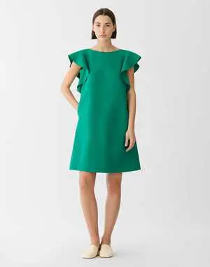 Lafayette 148 New York Silk Linen A-line Dress With Ruffle Sleeves - Grass