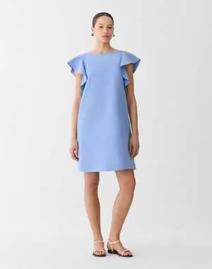 Lafayette 148 New York Silk Linen A-line Dress With Ruffle Sleeves - Iris