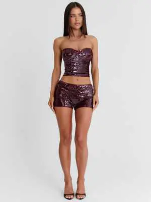 OUTCAST Sequin Corset Top With Structured Bust Cups And Lace-up Back