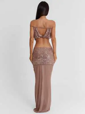 OUTCAST Patience Sequin Off-shoulder Crop Top