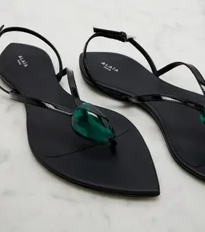 Alaïa Embellished Patent Leather Thong Sandals - Black