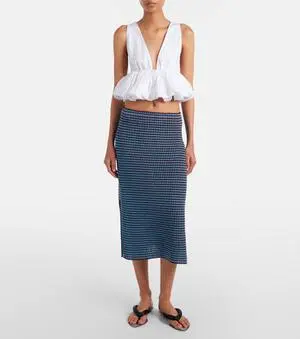 Alaïa Crochet Cotton Pencil Skirt - Blue