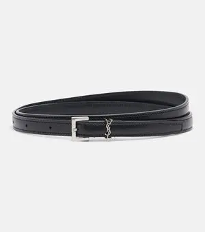 Saint Laurent Cassandre Leather Belt - Black