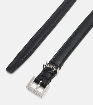 Saint Laurent Cassandre Leather Belt - Black