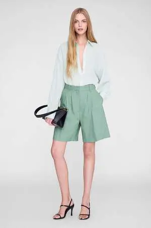 ANINE BING Tailored Knee-length Pleated Shorts - Sea Foam Green