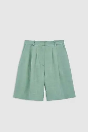 ANINE BING Tailored Knee-length Pleated Shorts - Sea Foam Green