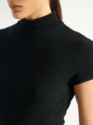 Balmain Ribbed Knit High Neck Short Sleeve Bodysuit