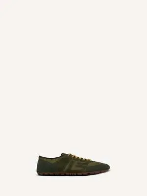 Balmain Racer Trainers In Mesh And Suede Calfskin Leather - Khaki