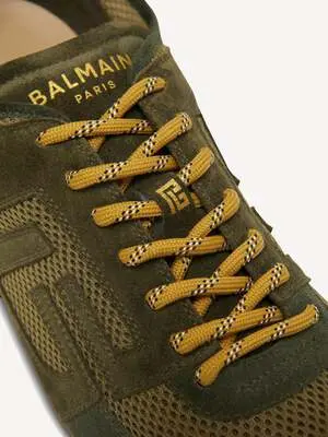 Balmain Racer Trainers In Mesh And Suede Calfskin Leather - Khaki