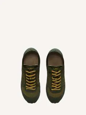 Balmain Racer Trainers In Mesh And Suede Calfskin Leather - Khaki