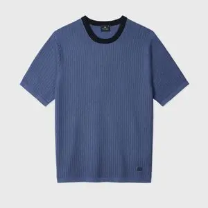 Paul Smith Textured Cotton Knitted T-shirt - Blue