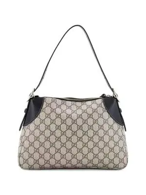 Gucci Emblem Gg Coated Canvas Leather Medium Shoulder Bag - Black