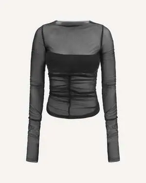 Rick Owens Tempio Bandeau Top In Stretch Tulle And Ribbed Cotton Jersey
