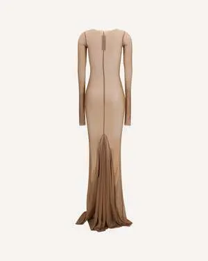 Rick Owens Long Sleeve Stretch Tulle Gown - Brown
