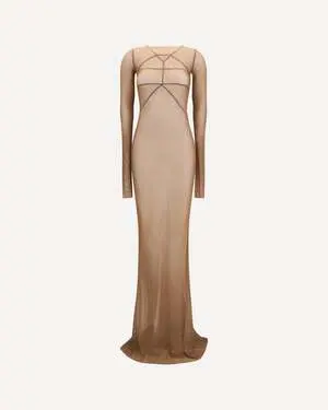 Rick Owens Long Sleeve Stretch Tulle Gown - Brown