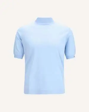 Prada Short-sleeve Cotton High Neck Sweater With Embroidered Logo