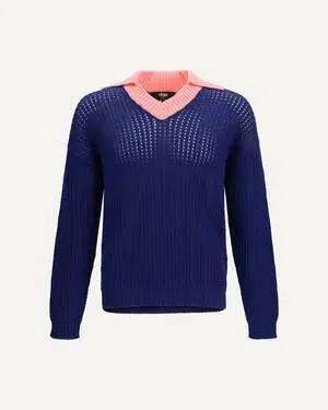 Fendi Ribbed V-neck Sweater With Ff Motif - Blue