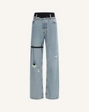 ALAINPAUL Straight-leg Ripped Jeans With Elastic Waistband
