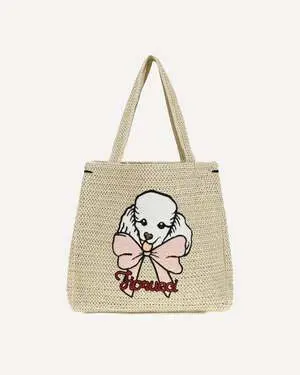 Fiorucci Embroidered Raffia Tote Bag