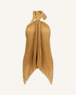 PIANOFORTE- MAX MARA Plissé Chiffon Halter Neck Top
