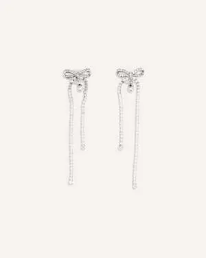 SELF-PORTRAIT Crystal Bow And Pearl Drop Earrings - Silver