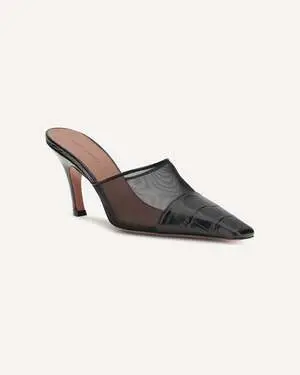 Amina Muaddi Jamie Mesh Mules - Black