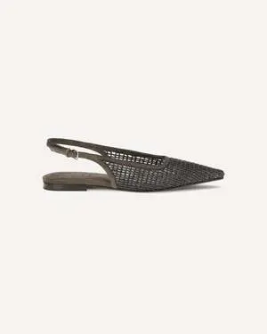 Brunello Cucinelli Pointed Slingback Ballerinas With Precious Net Embroidery