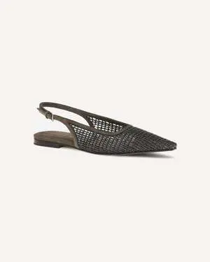 Brunello Cucinelli Pointed Slingback Ballerinas With Precious Net Embroidery