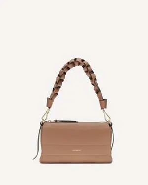 COCCINELLE Boheme Leather Shoulder Bag With Woven Handle - Beige