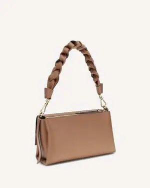 COCCINELLE Boheme Leather Shoulder Bag With Woven Handle - Beige