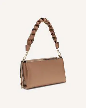 COCCINELLE Boheme Leather Shoulder Bag With Woven Handle - Beige