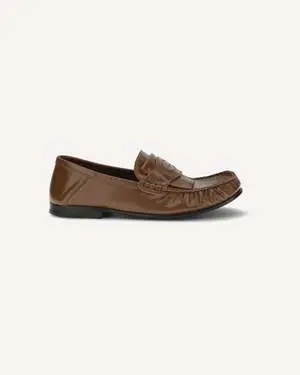 Marni Polished Leather Loafers With Tassels And Foldable Heel - Brown