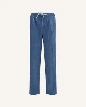 Brunello Cucinelli Lightweight Denim Pants With Drawstring And Double Pleats - Blue