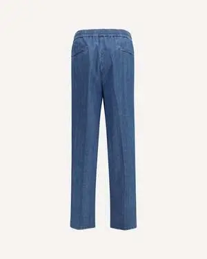 Brunello Cucinelli Lightweight Denim Pants With Drawstring And Double Pleats - Blue