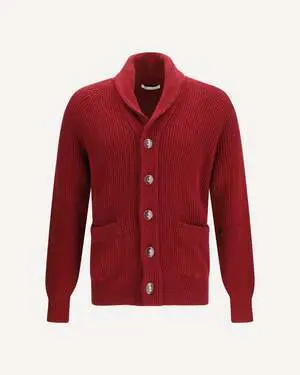 Brunello Cucinelli Ribbed Shawl Collar Cardigan - Red