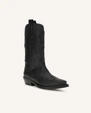 GANNI Embroidered Mid-calf Western Boots
