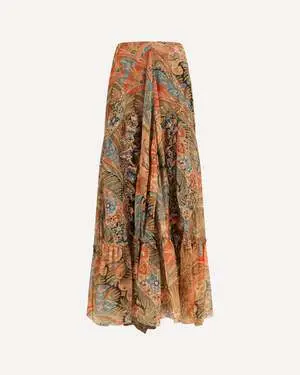 Etro Silk Long Skirt With Flounce And Paisley Motif