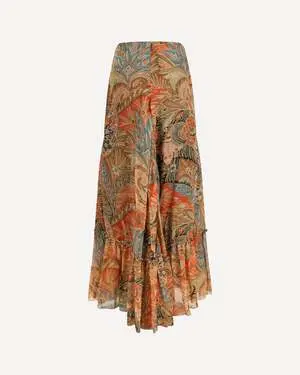 Etro Silk Long Skirt With Flounce And Paisley Motif