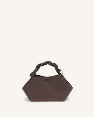 GANNI Small Grained Leather Handbag With Braided Handle - Brown
