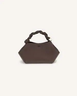 GANNI Small Grained Leather Handbag With Braided Handle - Brown