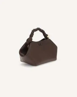 GANNI Small Grained Leather Handbag With Braided Handle - Brown