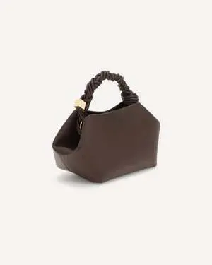 GANNI Small Grained Leather Handbag With Braided Handle - Brown