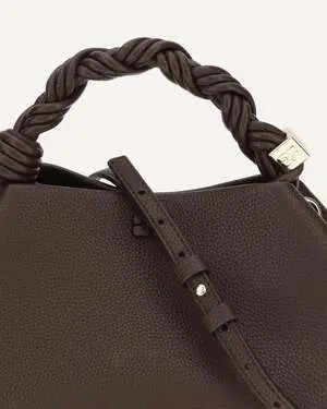 GANNI Small Grained Leather Handbag With Braided Handle - Brown