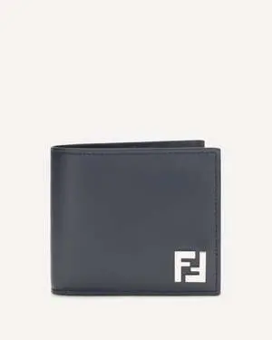 Fendi Ff Leather And Canvas Bifold Wallet - Blue